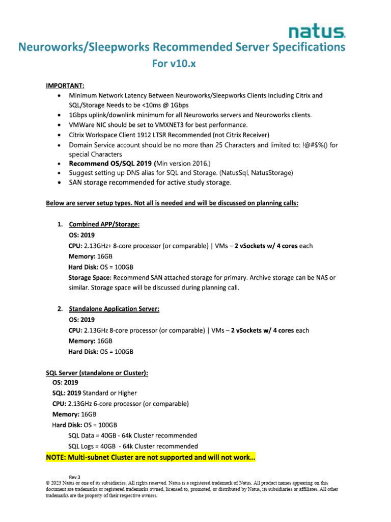 Natus Server Specifications - Tele-n-Cephalon | PDF