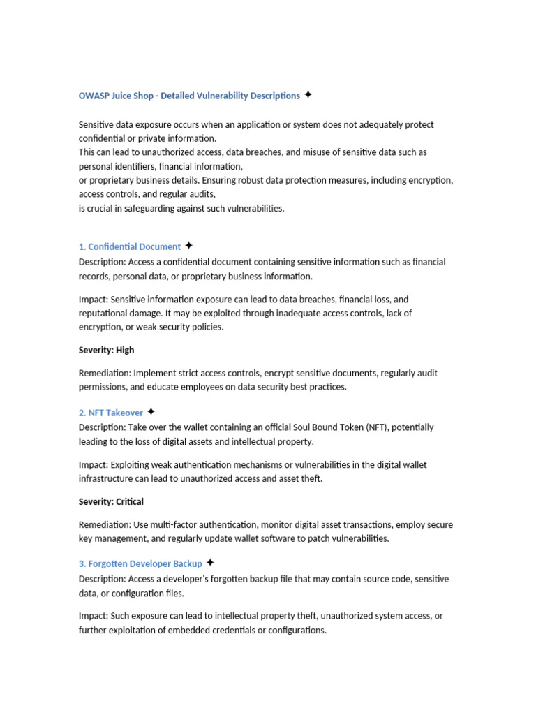 OWASP_Juice_Shop_Vulnerability_Descriptions_Final_Cleaned | PDF