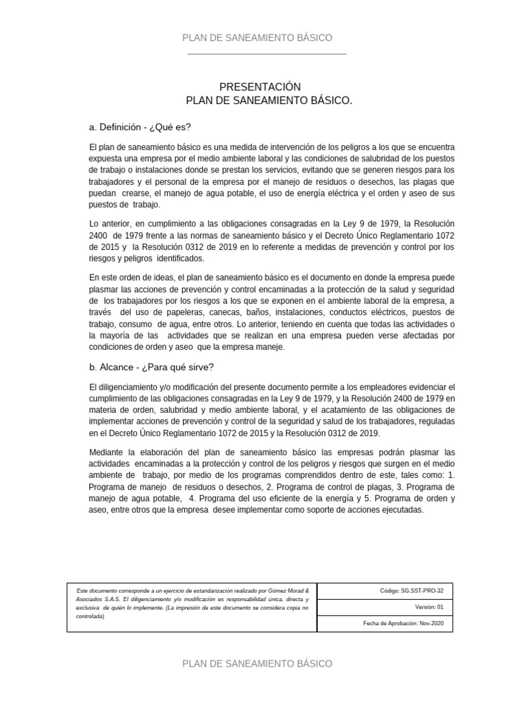 Formato Plan de Saneamiento Básico | PDF