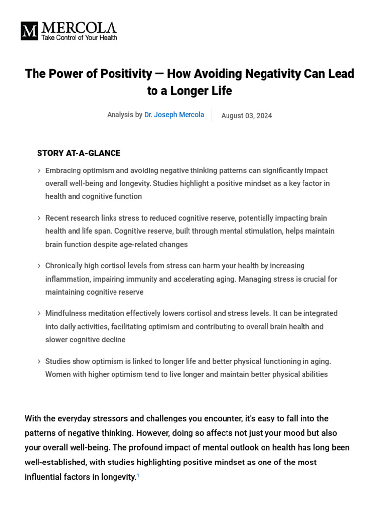 How Avoiding Negativity Can Lead Longer Life PDF | PDF