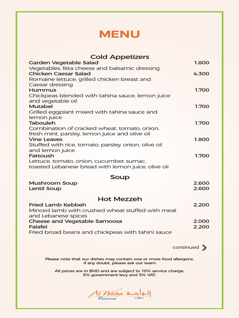 Al Waha Menu - 0 | PDF
