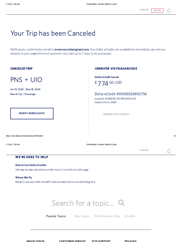 Cancel Booking Confirmation | PDF | Delta Air Lines | Airlines