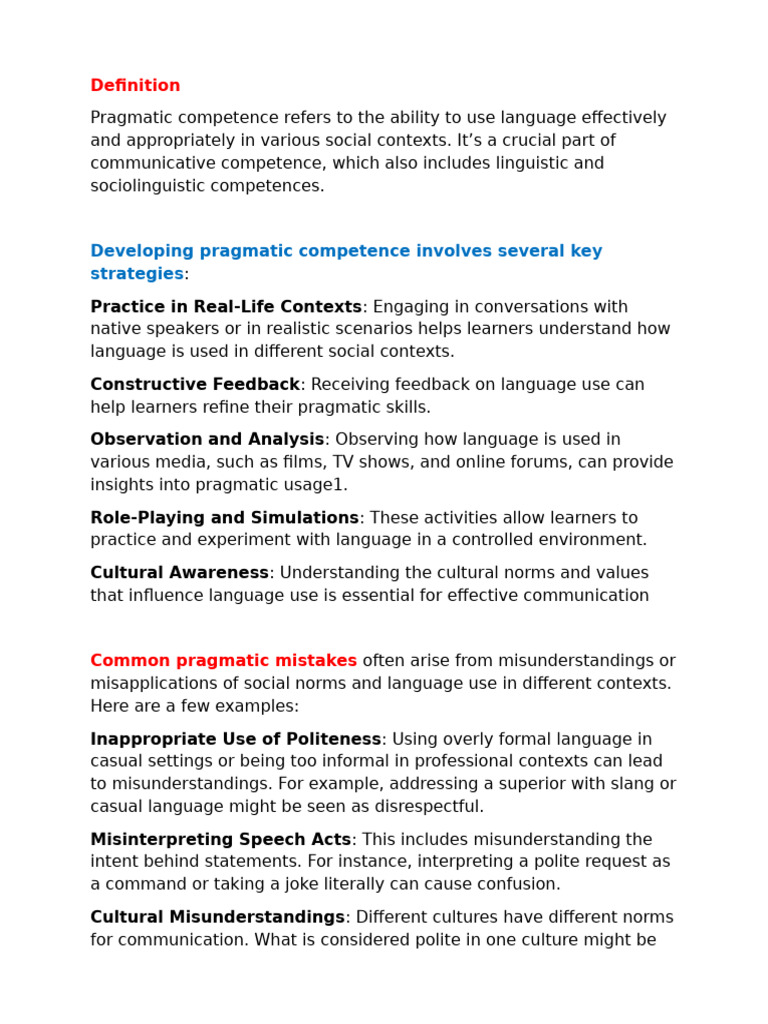 INTRODUCTION TO DEVELOPING LEARNERS' PRAGMATIC COMPETENCE | PDF