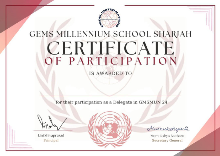 GMSS MUN WHO Participation Certificate | PDF