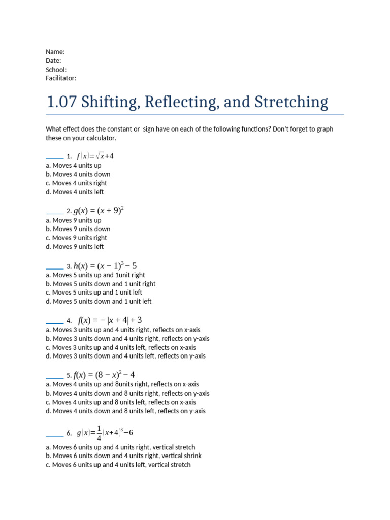 1.07 Shifting Reflecting and Stretching ASSIGNMENT | PDF