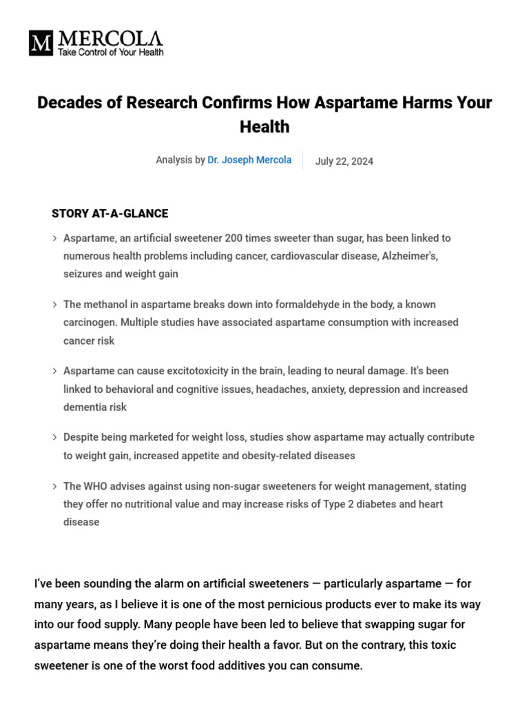 Aspartame Health Effects PDF | PDF