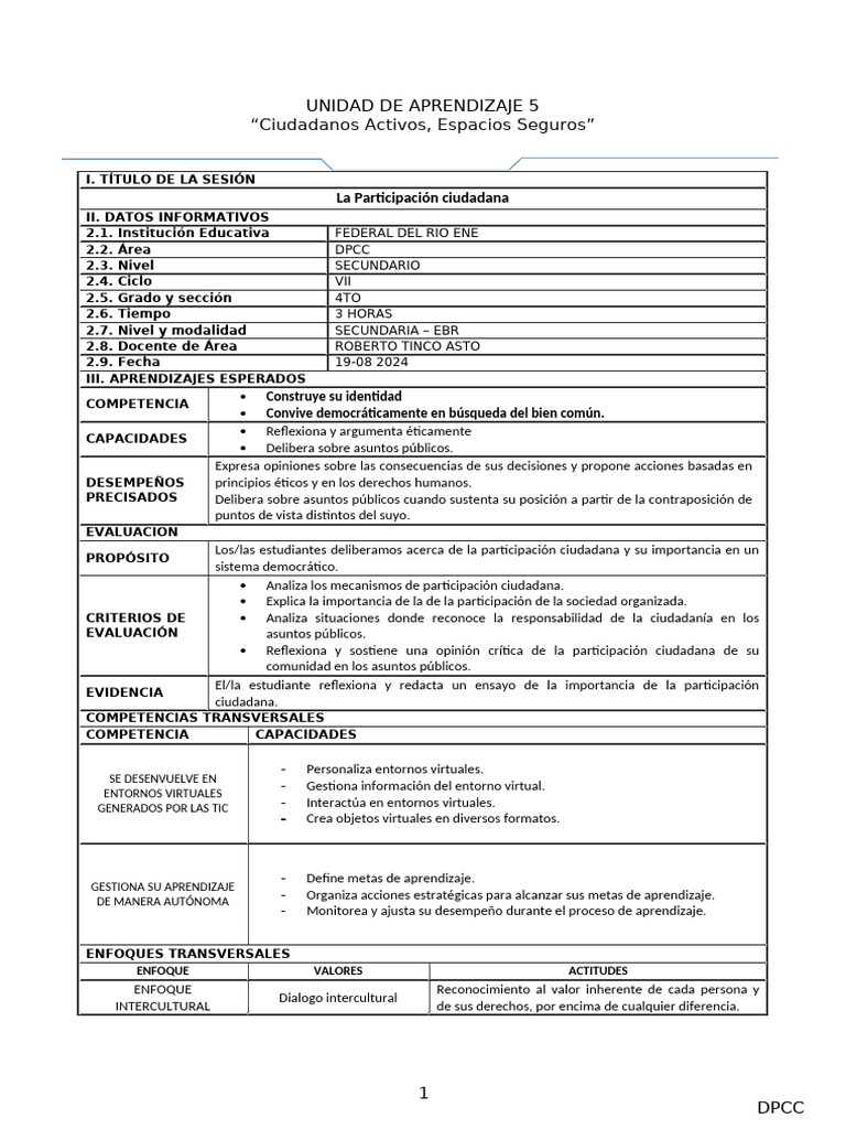 4º Ses Act 3 - Unid.5 DPCC 2024 | PDF