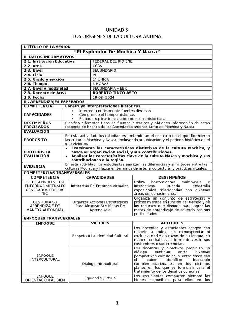 1º Sesiones Sem 3 Uni 5 - Ccss 2024 | PDF
