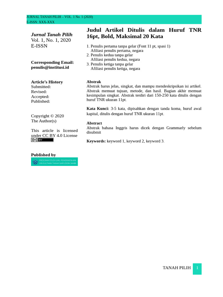 Template Naskah Artikel Tanah Pilih | PDF