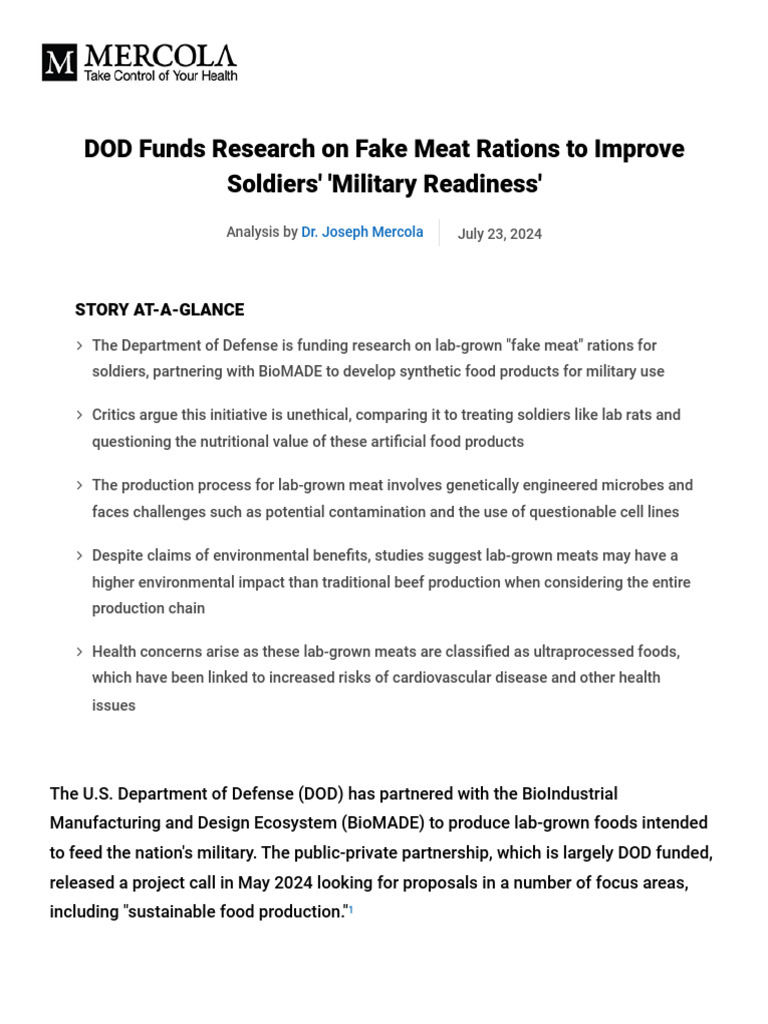 Dod Fake Meat Military Readiness PDF | PDF