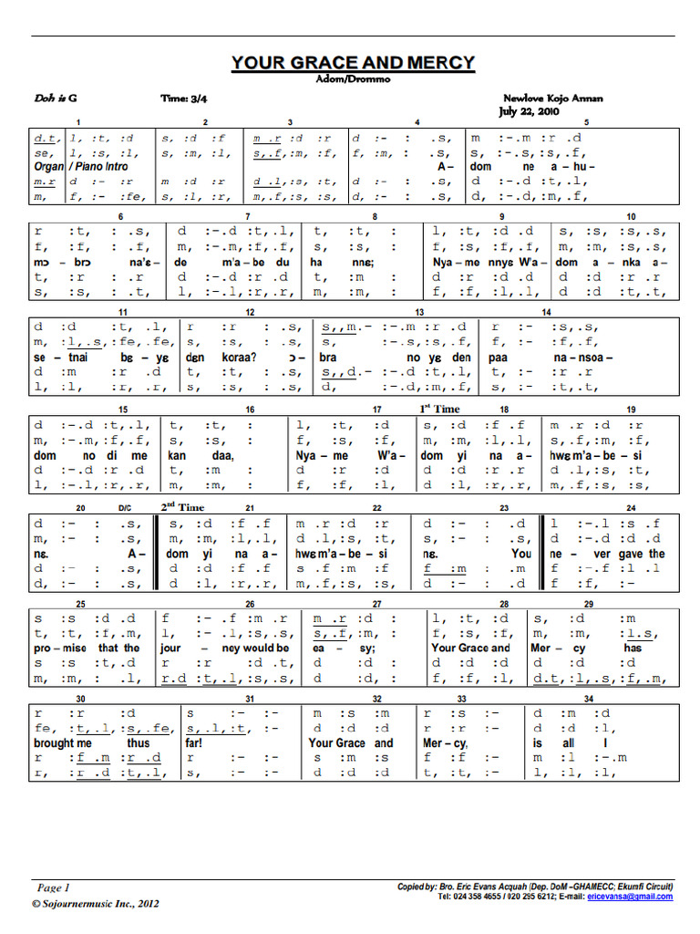 Your Grace and Mercy Tonic Solfa | PDF