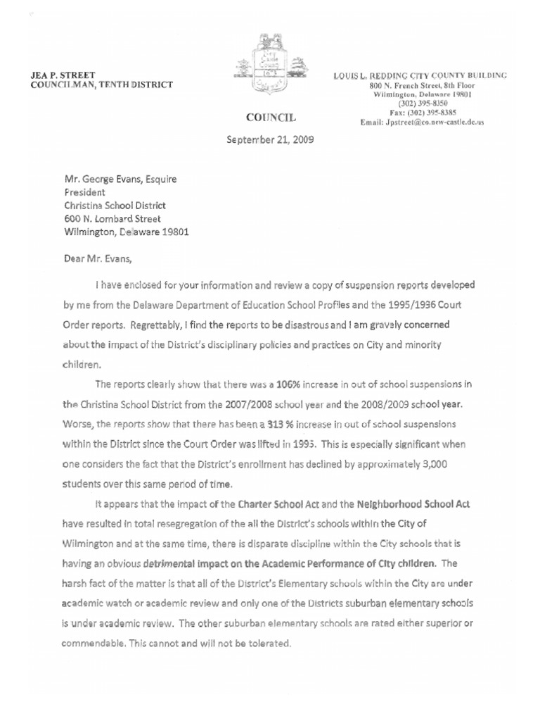 Jea Street Addresses Impact of Christina School District Discipline ...