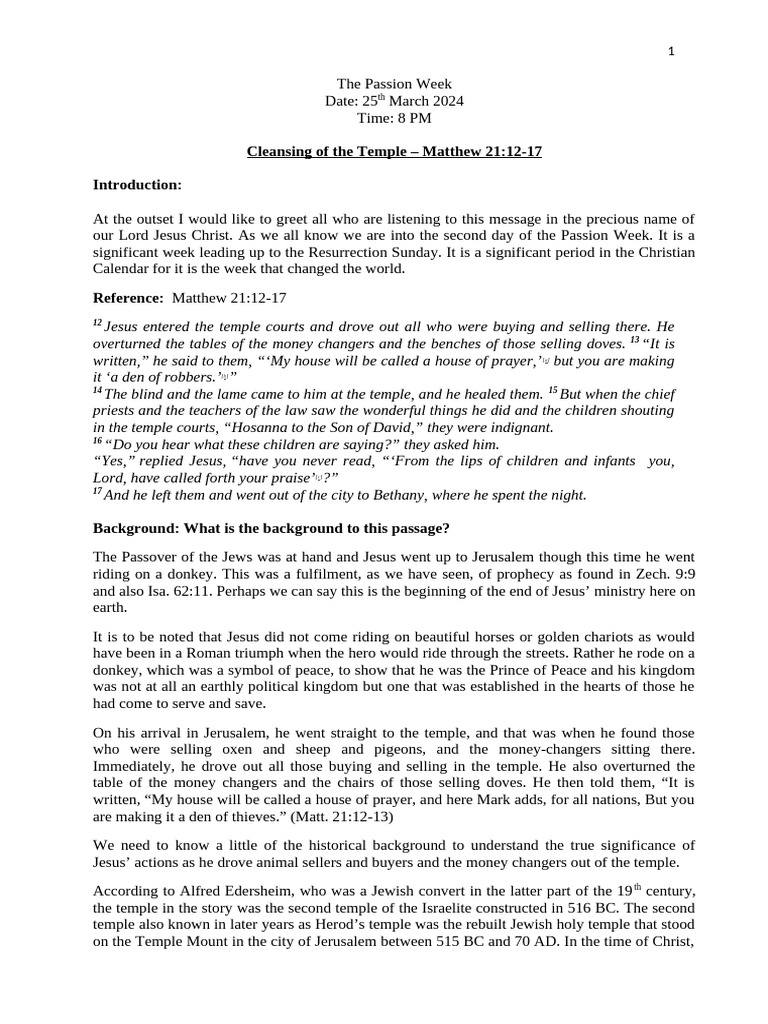 Cleansing of The Temple | PDF