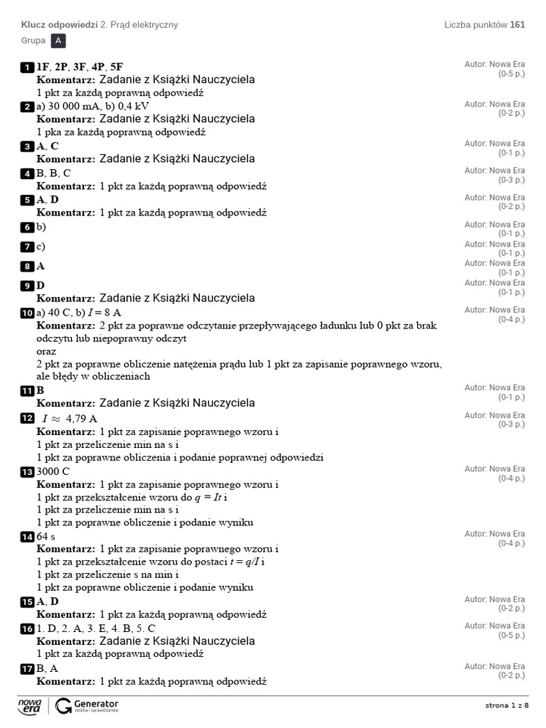 Prad Elektryczny Klucz Odpowiedzi-1-1 | PDF