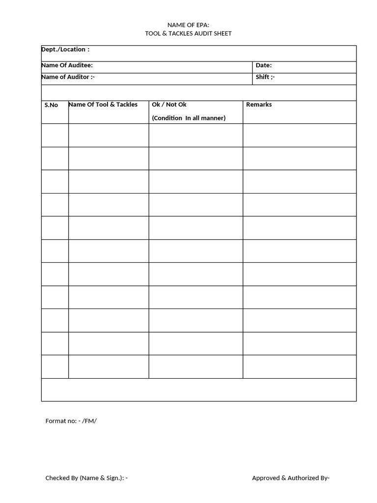 Tools & Tackles Audit Sheet | PDF
