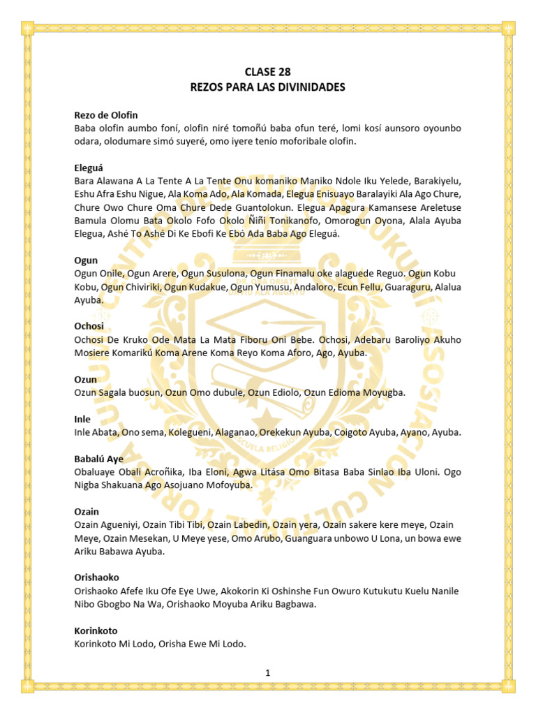 Clase 28 Rezos para Las Divinidades | PDF