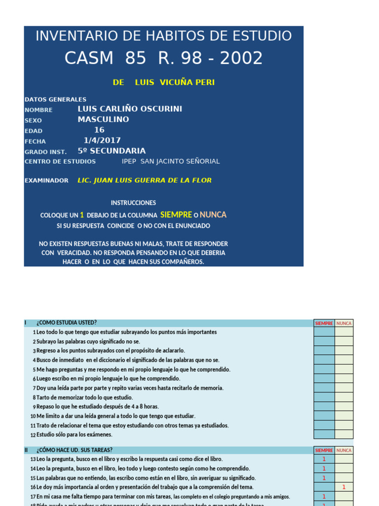 Programa Habitos de Estudio Casm 85 | PDF