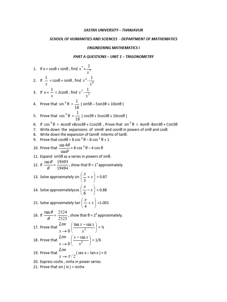 Part A - Questions - Trigonometry | PDF