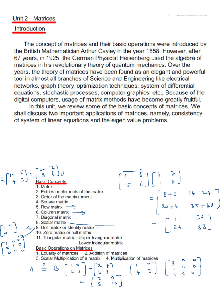 Unit 2 - Matrix Algebra | PDF