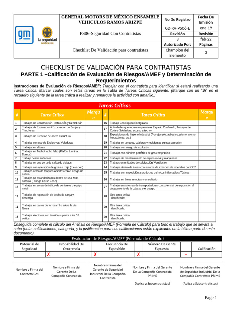 GD-RA-PS06-E-Check List de Validacion para Contratistas 2023 | PDF