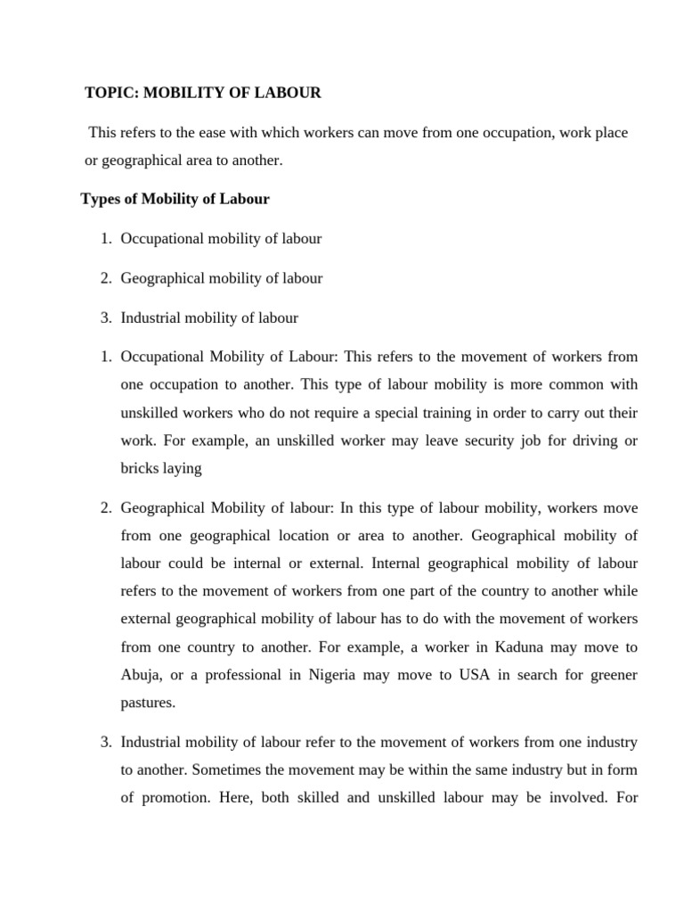 Mobility of Labour | PDF