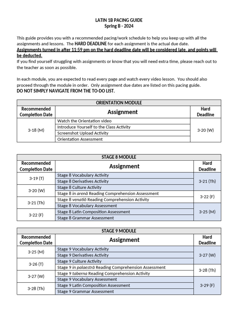 Latin 1B Pacing Guide Spring B 2024 | PDF