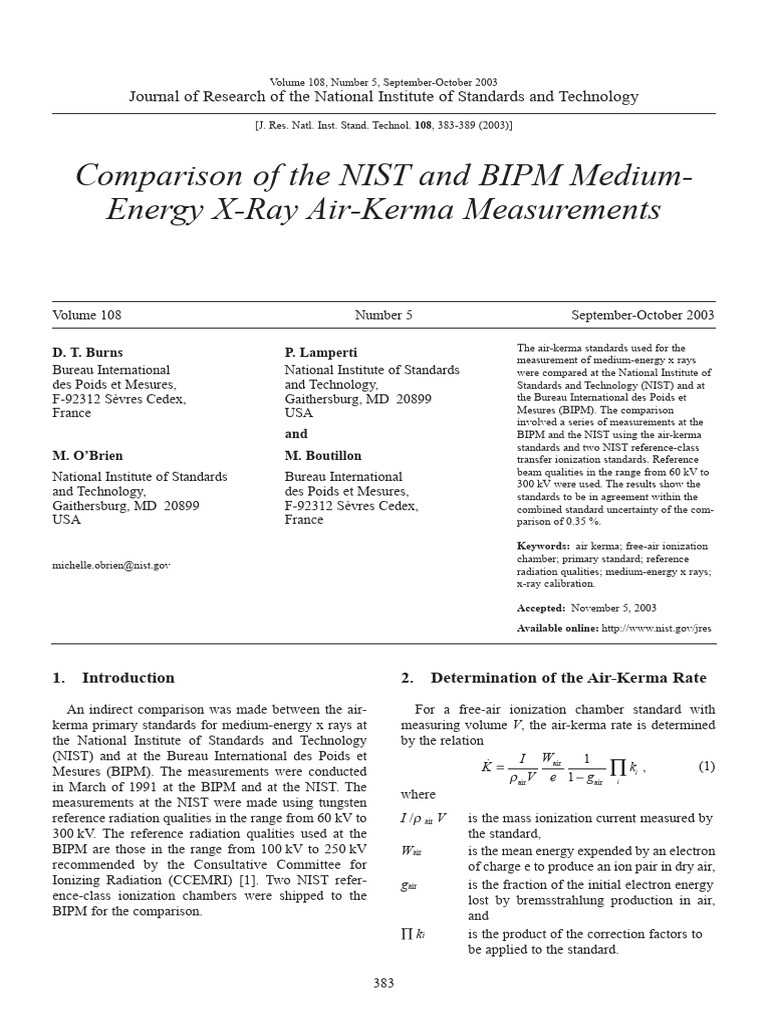 Comparison of The NIST and BIPM Medium-Energy X-Ray Air-Kerma ...