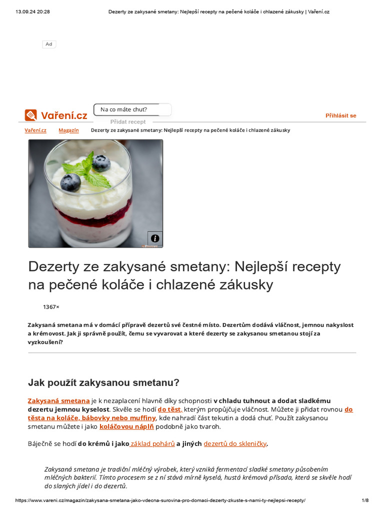 Dezerty Ze Zakysané Smetany - Nejlepší Recepty Na Pečené Koláče I Chlazené Zákusky - Vaření - CZ ...