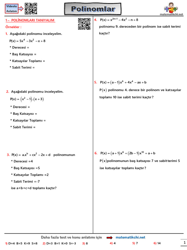 Polinomlar Konu Anlatımı WORD | PDF
