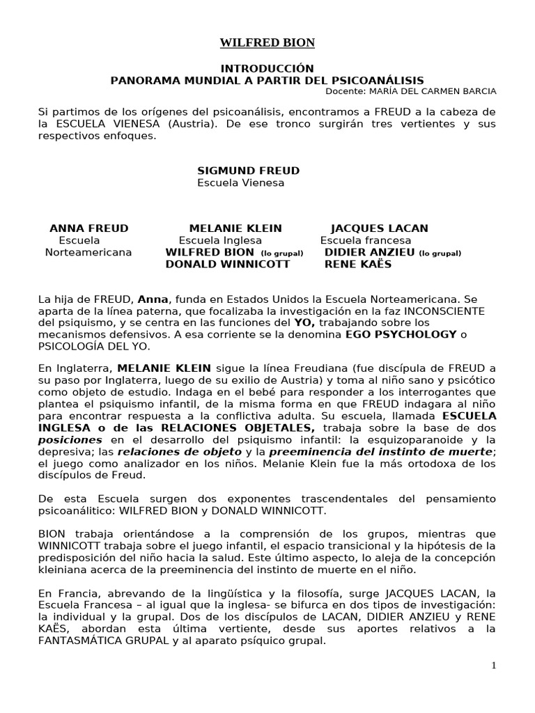 W. Bion 1 | PDF | Freud Family | Psychology