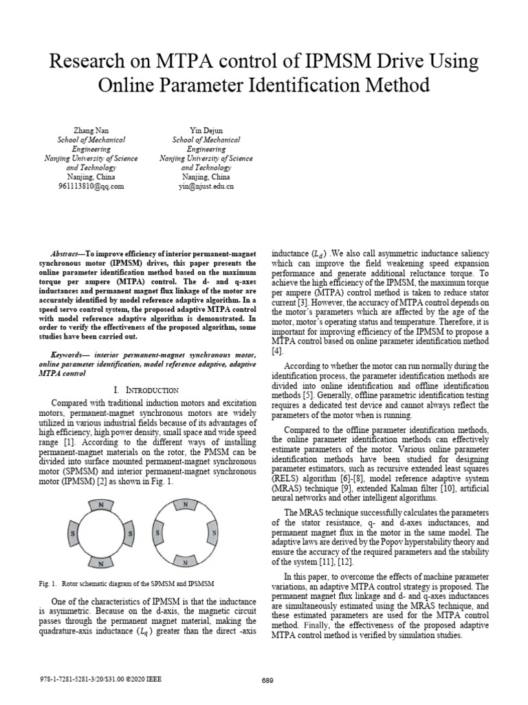 Research On MTPA Control of IPMSM Drive Using Online Parameter Identification Method | PDF
