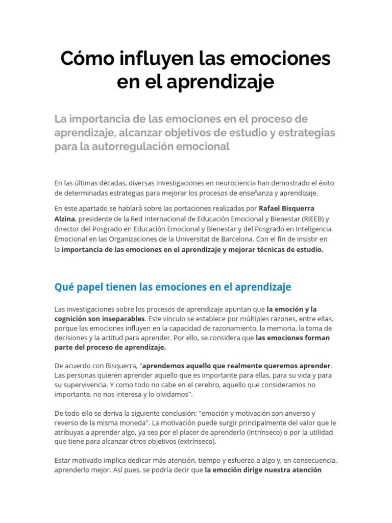 Cómo Influyen Las Emociones en El Aprendizaje | PDF