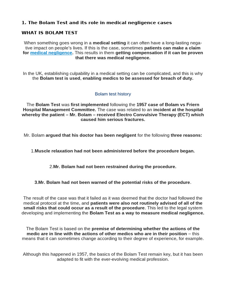 Bolam Test | PDF | Negligence | Science & Mathematics