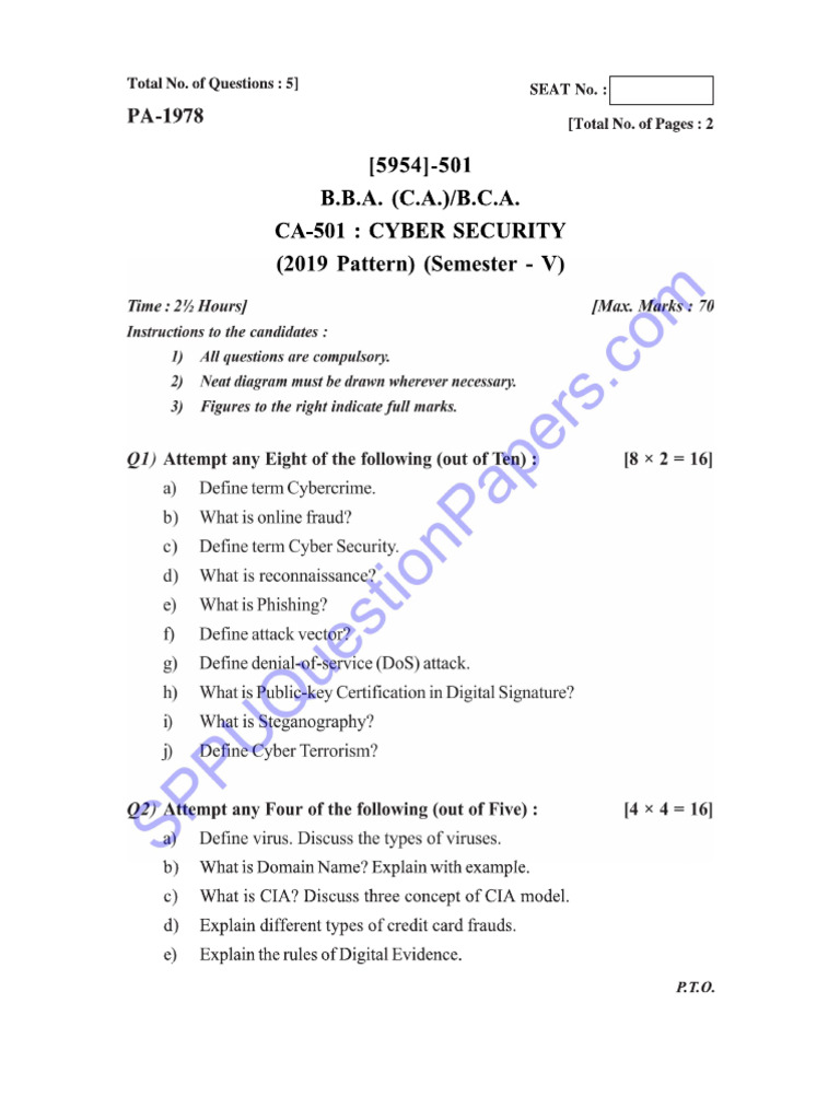Commerce Bba-CA Semester-5 2022 November Cyber-security-2019-Pattern | PDF