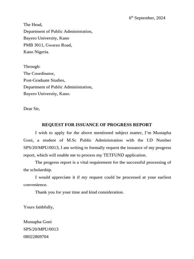 Request For Issuance of Progress Report | PDF