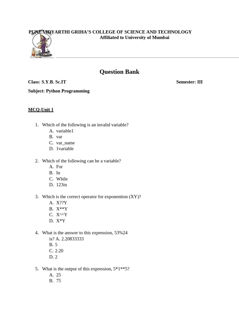 SYIT Sem 3 Question Bank Python Programming | PDF SYIT Sem 3 Question Bank Python Programming | PDF