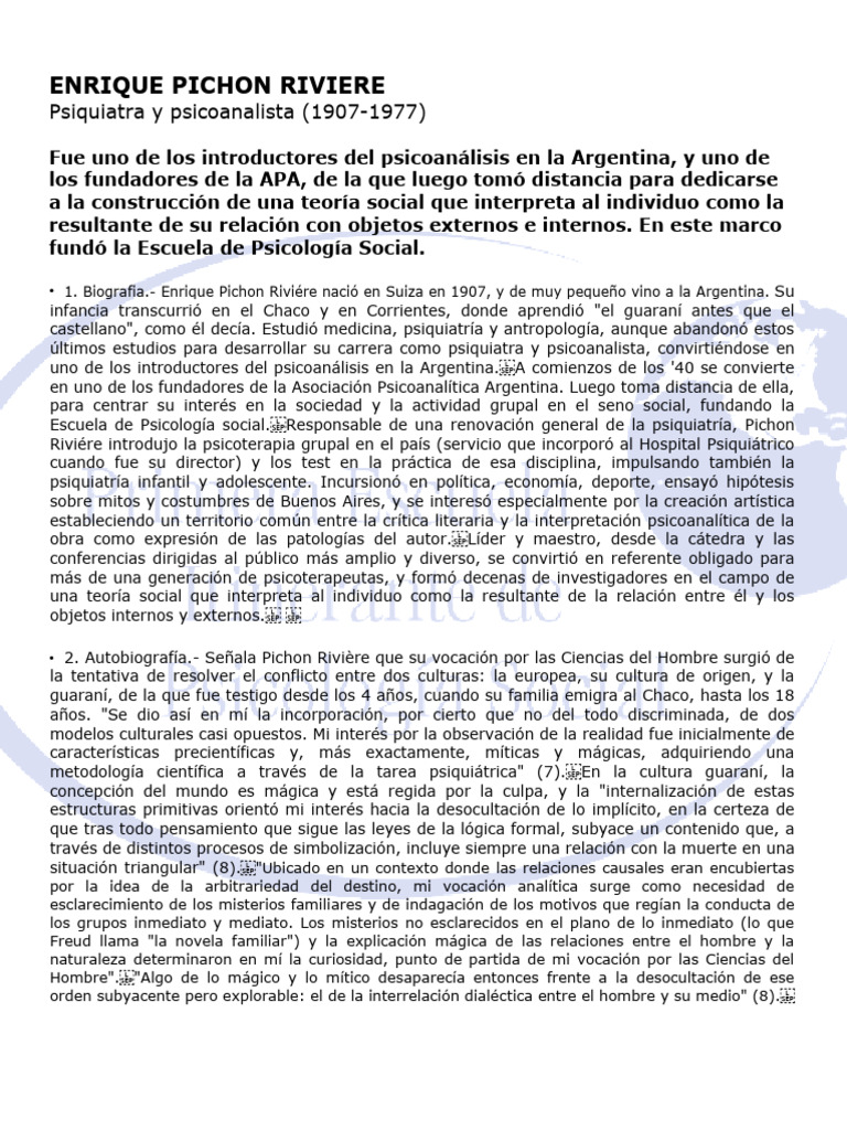 Biografia ENRIQUE PICHON RIVIERE 2 | PDF