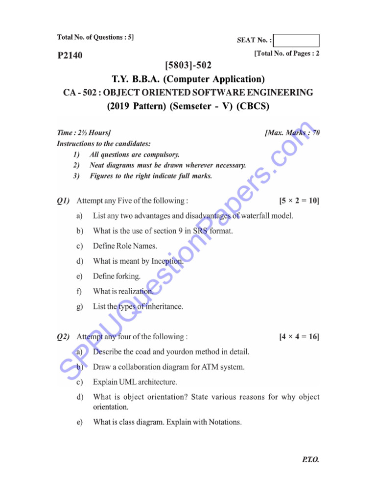 Commerce - Bba Ca - Semester 5 - 2022 - April - Object Oriented Software Engineering 2019 ...
