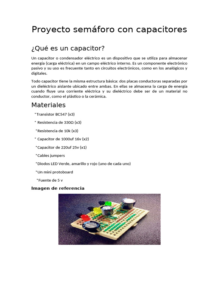 Proyecto Semáforo Con Capacitores | PDF