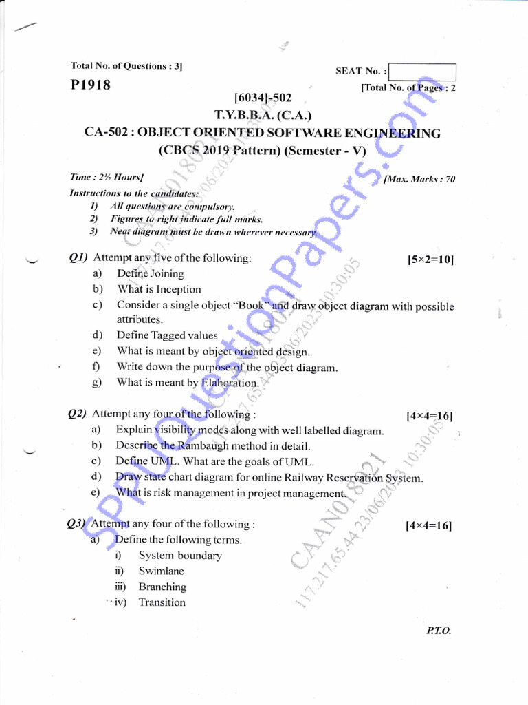 Commerce Bba CA Semester 5 2023 April Object Oriented Software Engineering 2019 Pattern | PDF