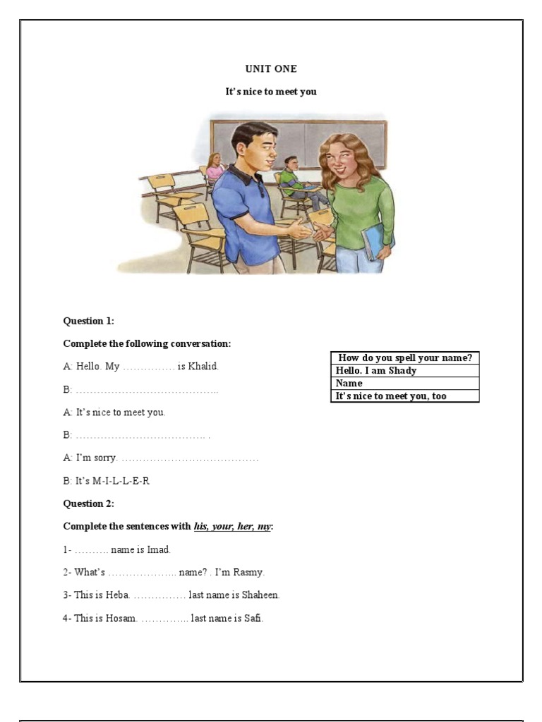 Unit One It's Nice To Meet You | PDF