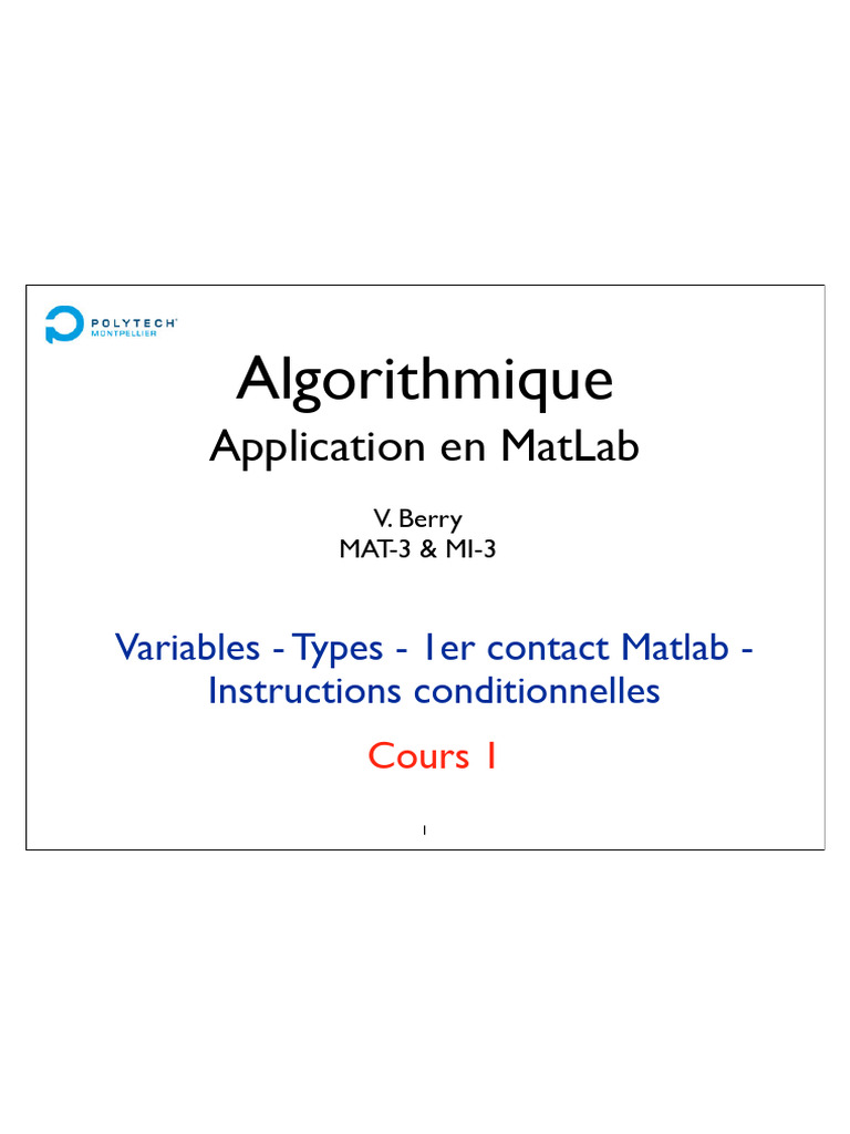 Algorithmique Matlab | PDF