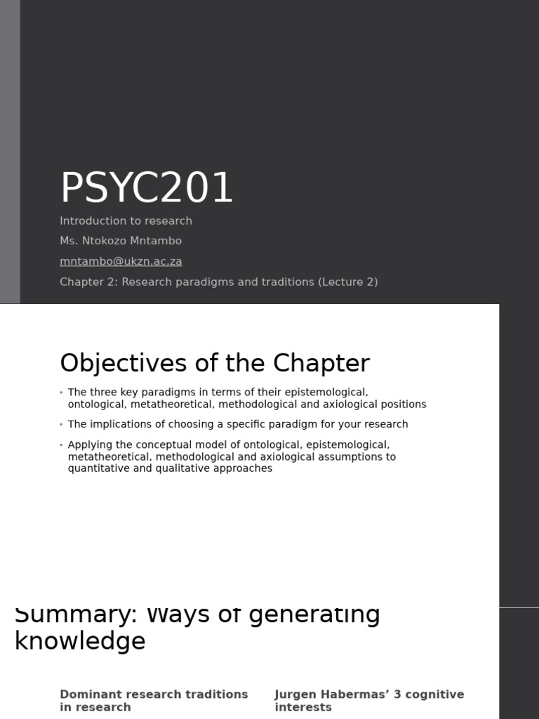 PSYC201 Lecture 2 Chapter 2 - Paradigms and Research Traditions | PDF