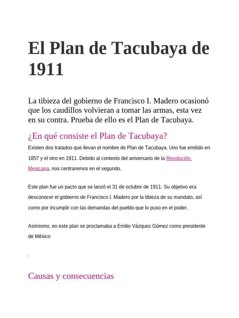 El Plan de Tacubaya de 1911: Contexto y Objetivos | PDF | México ...
