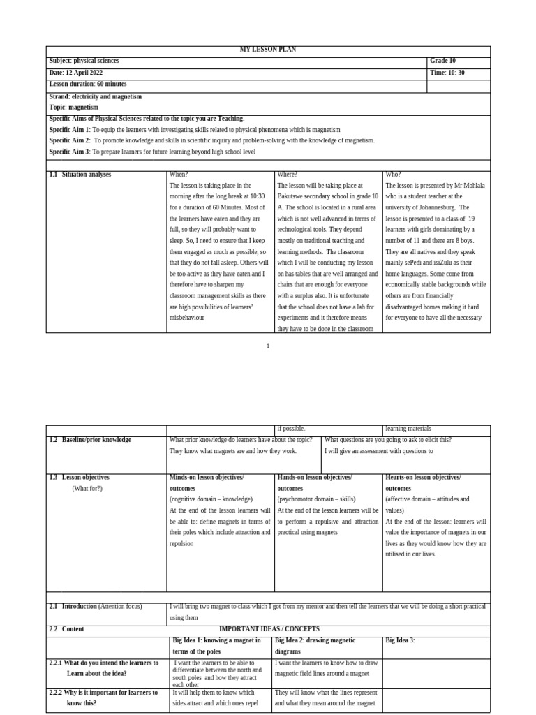 Lesson Plan 1 Magnetism | PDF