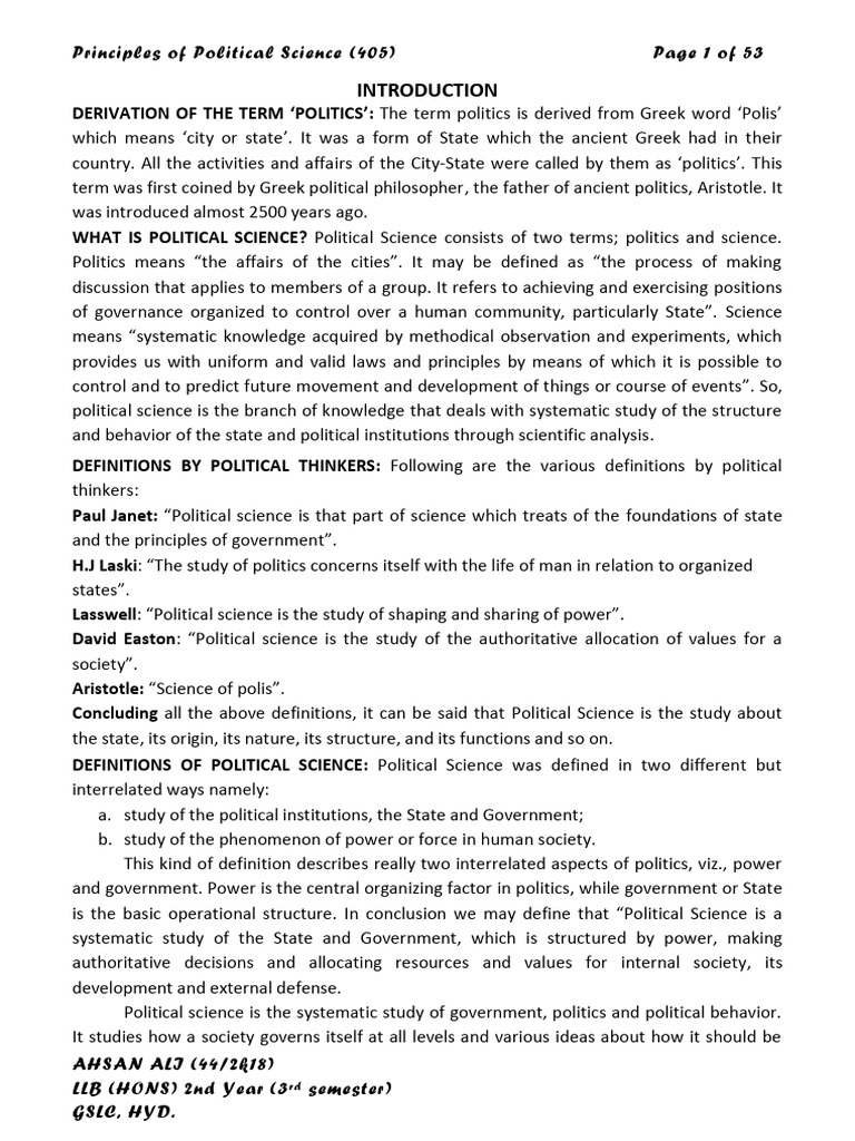 Principles of Political Science | PDF