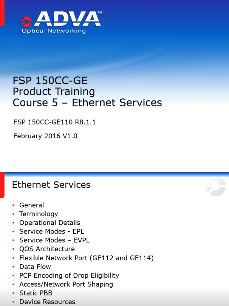 FSP 150CC-GE-V1.0 Course - 5 - Ethernet Services | PDF | Communications ...