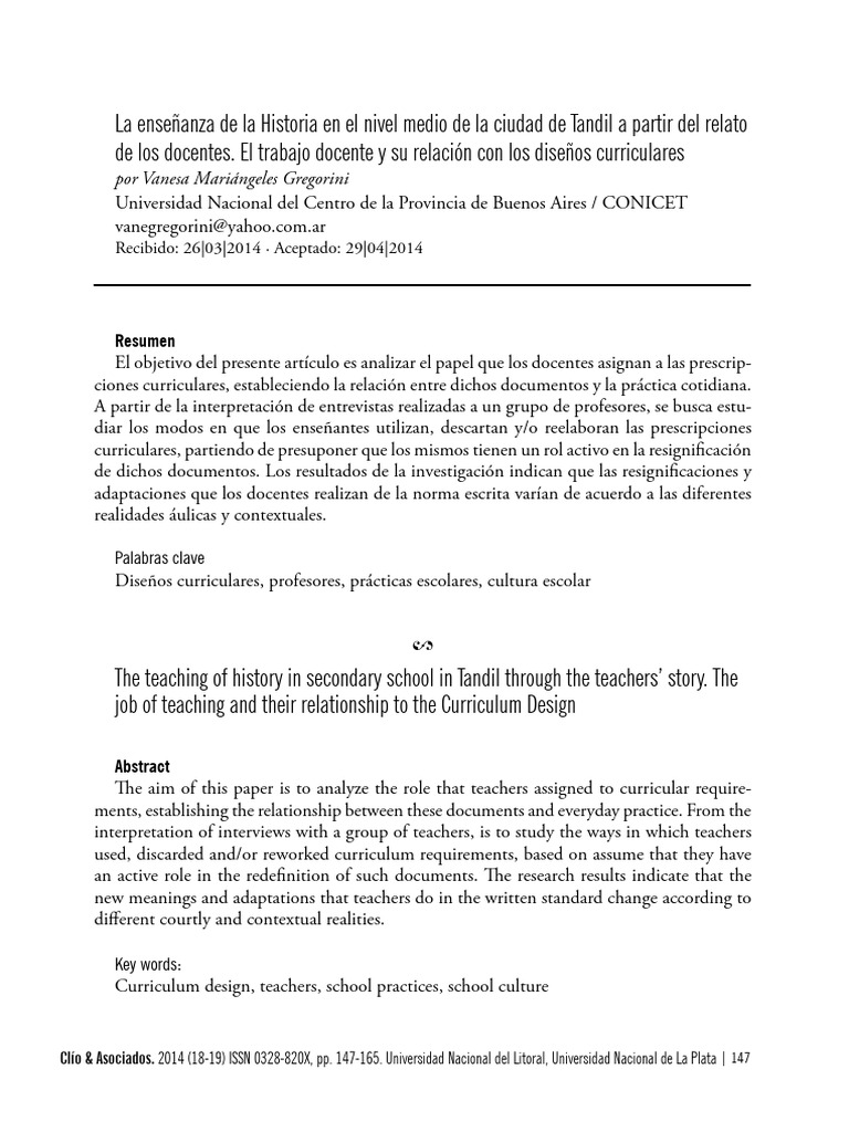 A Enseñanza de La Historia en El Nivel Medio de La Ciudad de Tandil A Partir Del Relat | PDF