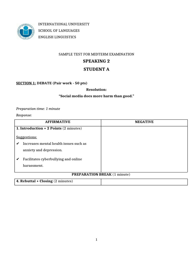 Midterm Speaking Test: Social Media Debate | PDF | Human Communication ...