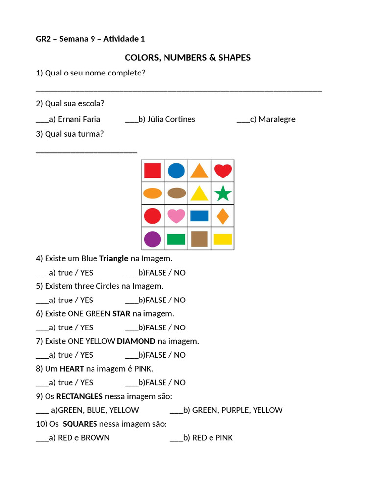 Ing COLORS, NUMBERS & SHAPES | PDF